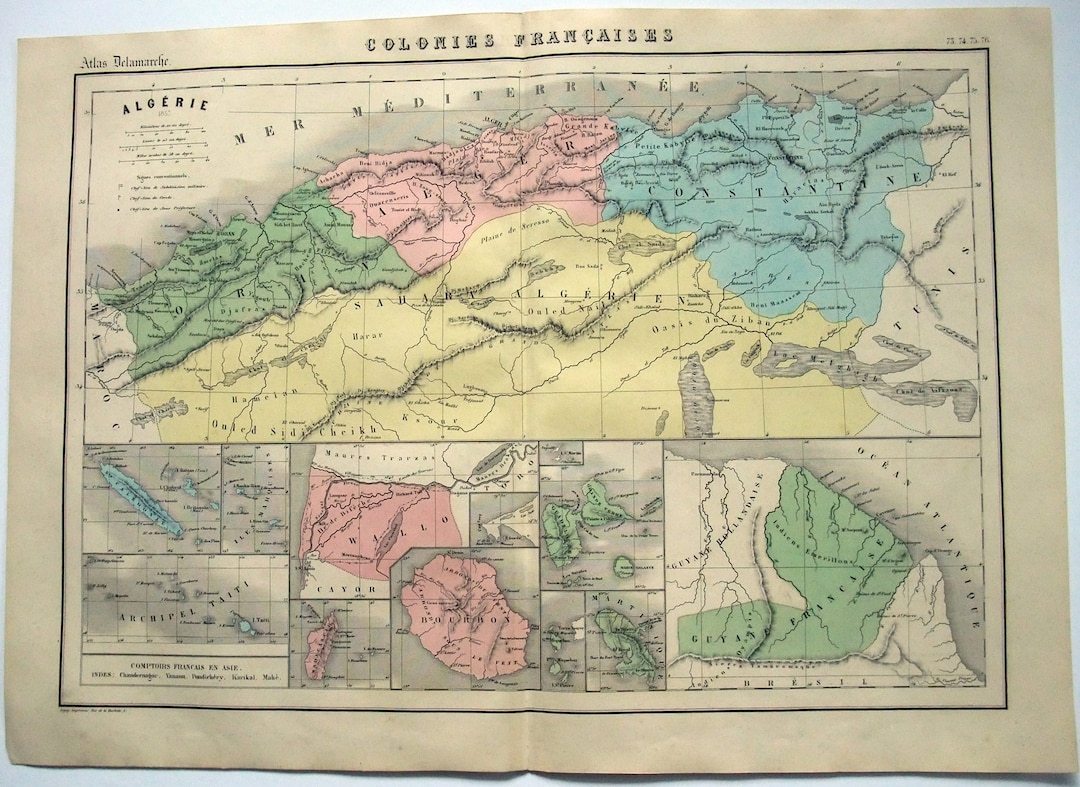 Original 1859 Map of the Colonies of France by Delamarche. Hand Colored ...