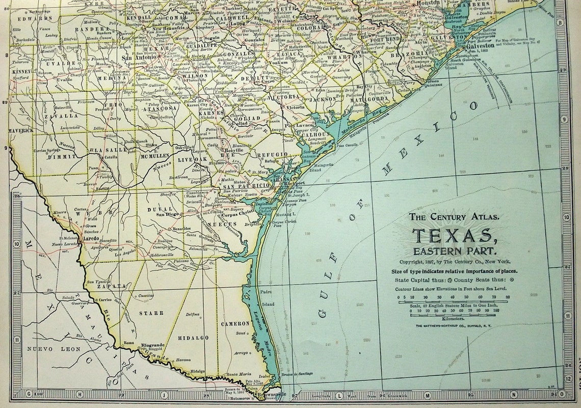 Original 1897 Map of East Texas by the Century Company. | Etsy