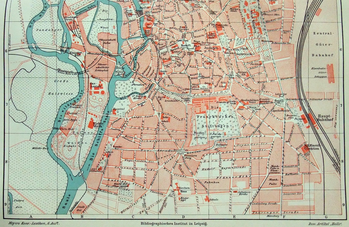 Halle Germany 1906 City Map by Meyers. Saale. Antique | Etsy