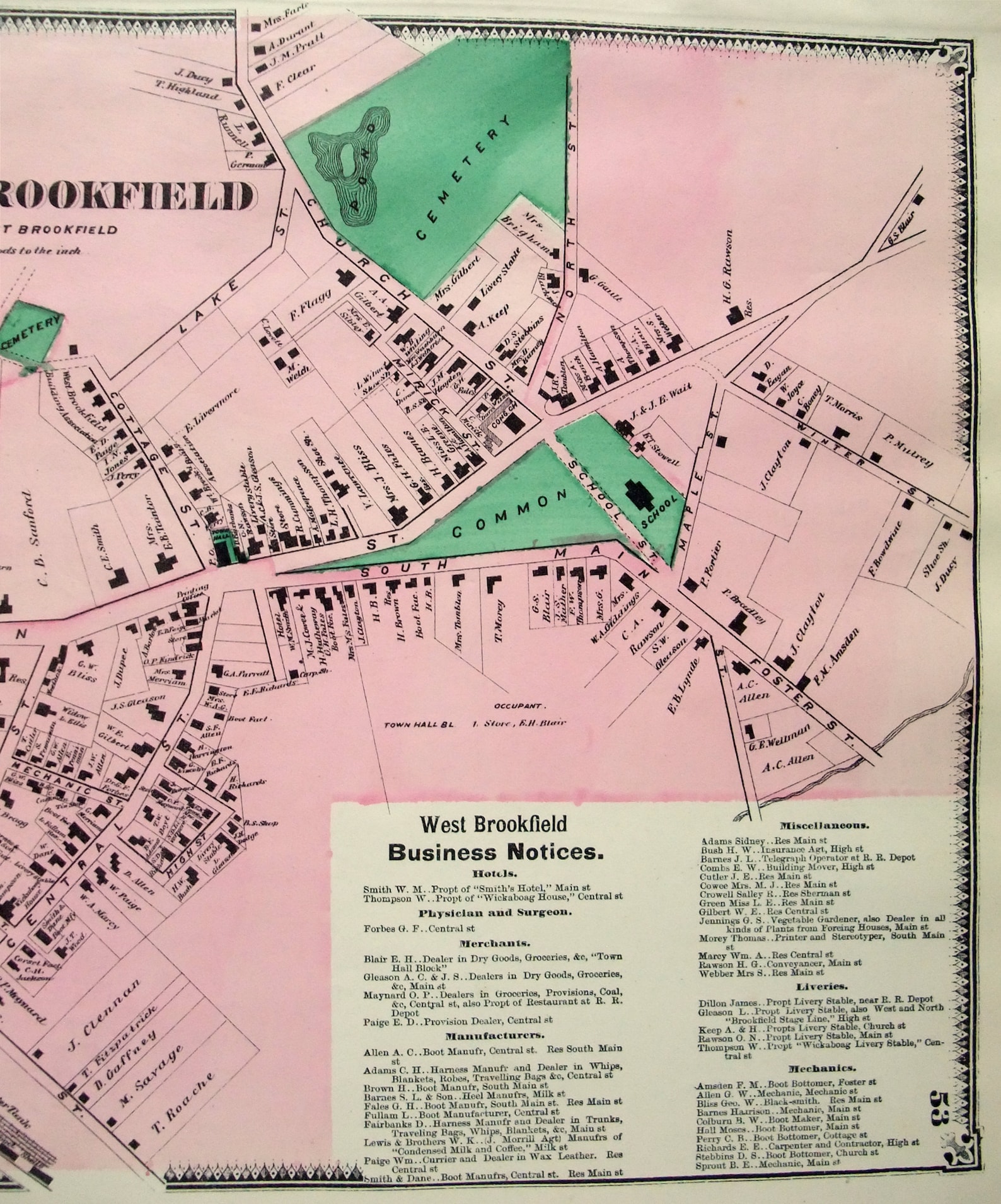 West Brookfield Massachusetts. 1870 Map by FW Beers. Hand | Etsy