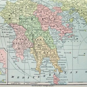 Greece - Original 1889 Map by Hunt & Eaton. Antique - Etsy