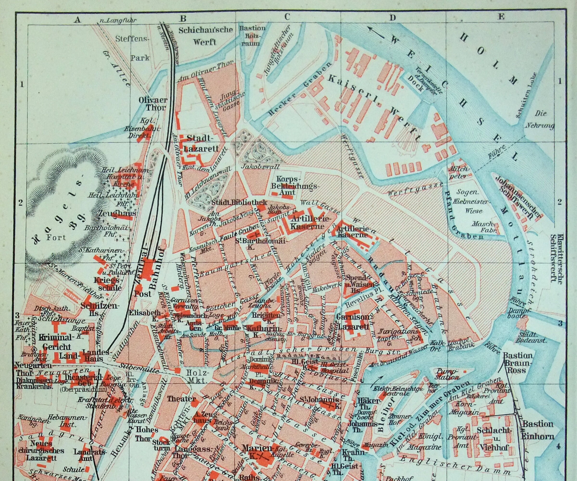 Antique 1894 Danzig City Map: Meyers German Lithograph - Etsy