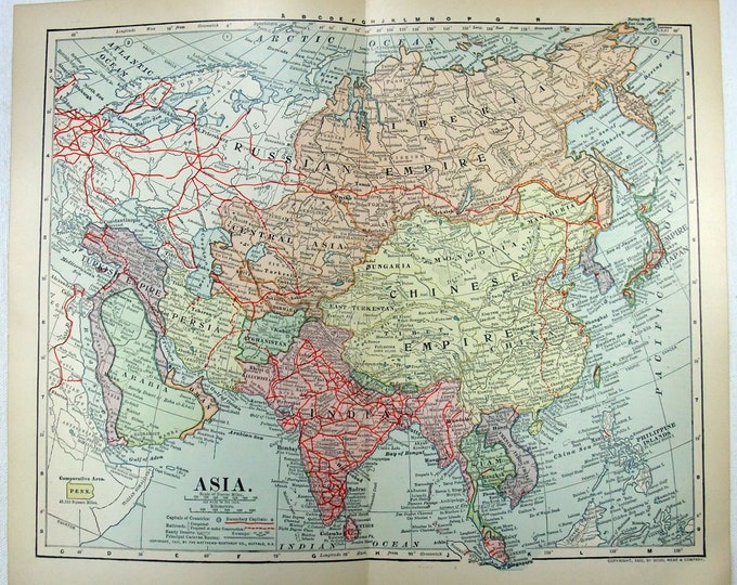 Asia - Original 1902 Map of Asia by Dodd Mead & the Matthews Northrup ...