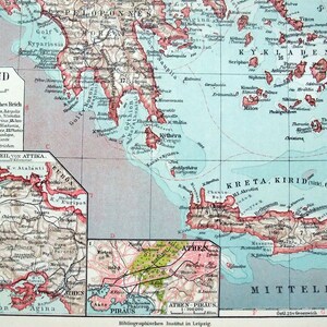 Greece - Original 1924 German Language Map by Meyers. Vintage - Etsy