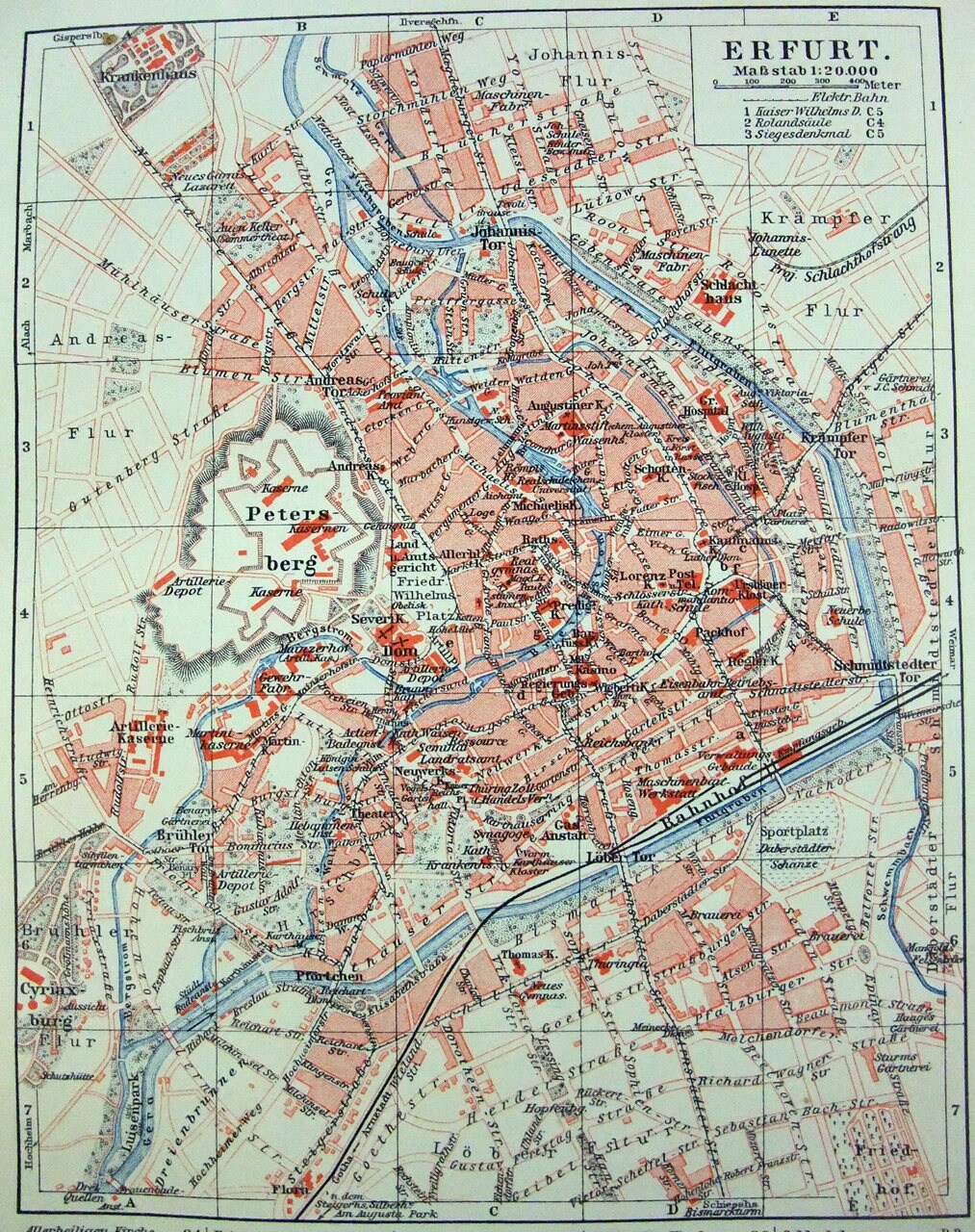 Erfurt Germany - Original 1904 City Map by Meyers. Antique Original Map ...