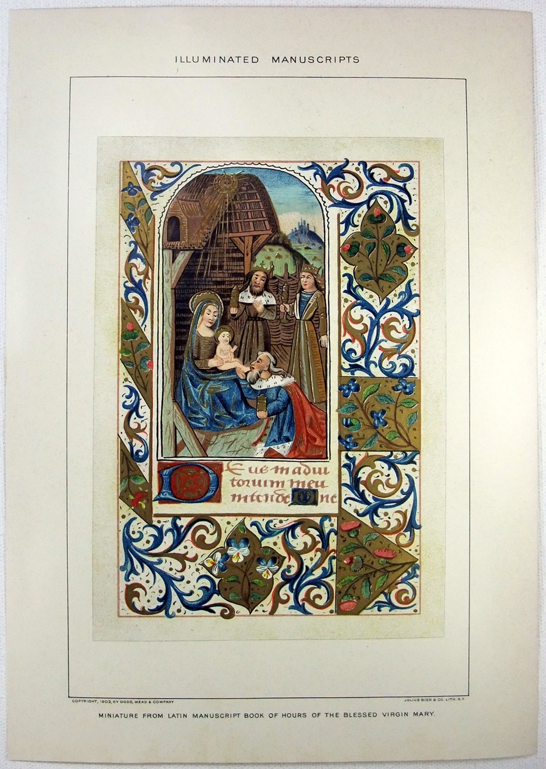 Illuminated Manuscripts - Original 1902 Dated Stone Chromo-lithograph ...