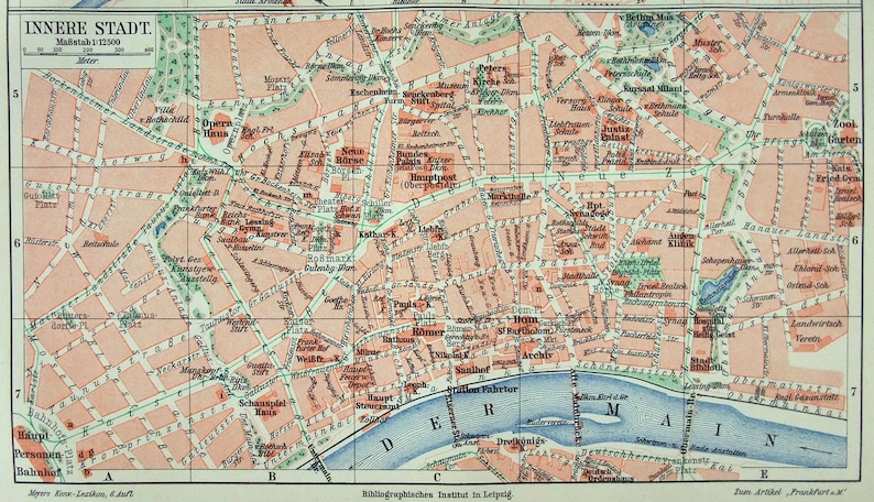 Frankfurt Germany 1905 City Map by Meyers. Antique Original | Etsy