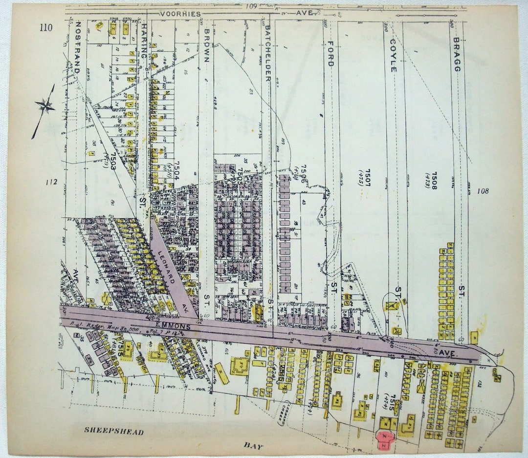 1922 Brooklyn Map of Sheepshead Bay, Avenue Y to Emmons Ave From ...