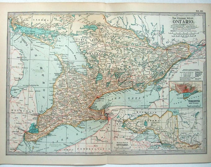 Original 1902 Map of Ontario Canada by the Century Company. Antique - Etsy