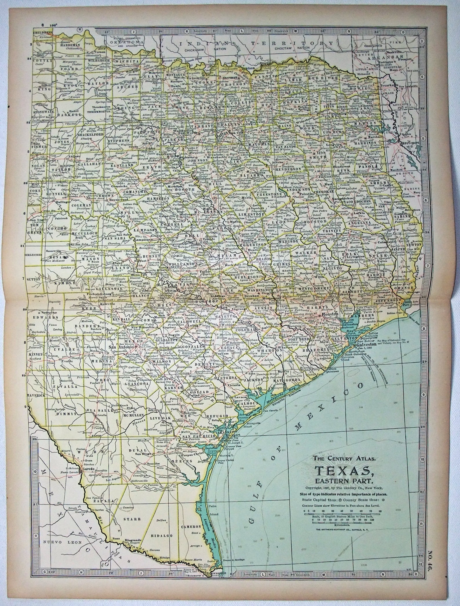 Original 1897 Map of East Texas by the Century Company. | Etsy