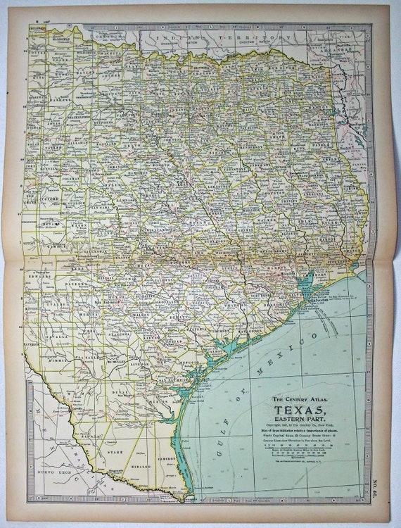 Original 1897 Map of East Texas by the Century Company. | Etsy