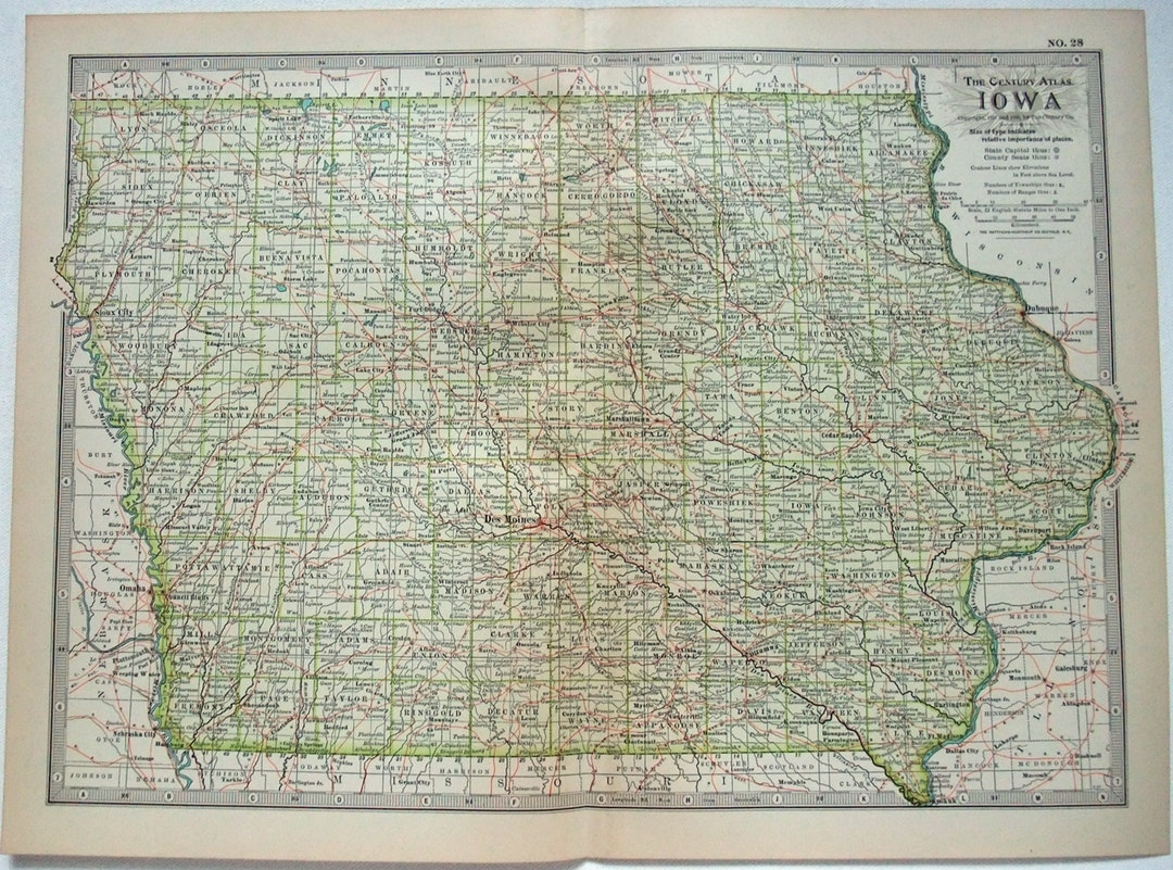 Iowa Original 1902 Map by the Century Company. Antique Original Map - Etsy