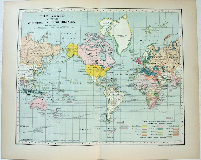 Original 1902 Map of the World Showing Countries and Their Colonies by ...