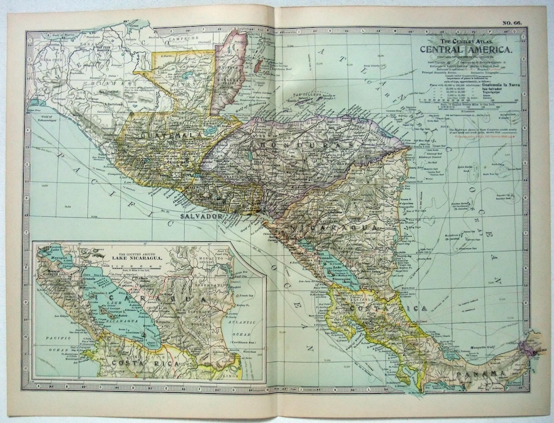 Original 1902 Map of Central America by the Century Company. Antique - Etsy