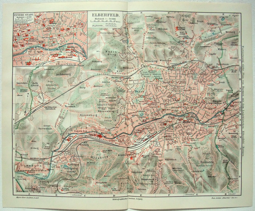 Elberfeld, Germany Original 1910 City Map by Meyers. Antique - Etsy Denmark