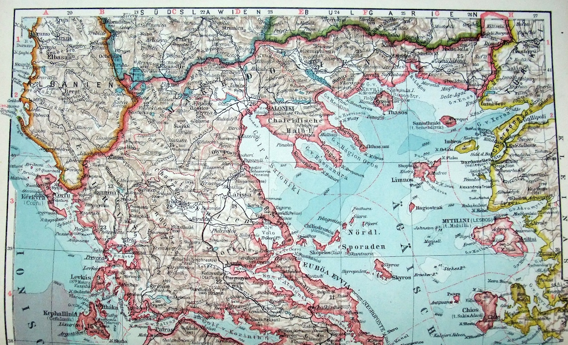 Greece - Original 1924 German Language Map by Meyers. Vintage - Etsy Canada