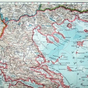 Greece - Original 1924 German Language Map by Meyers. Vintage - Etsy
