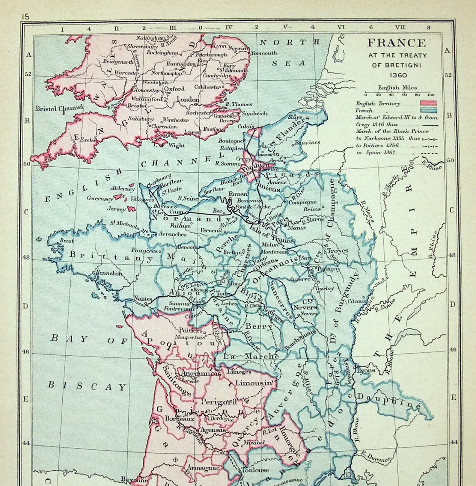Vintage Map of France at the Treaty of Bretigini in 1360 | Etsy