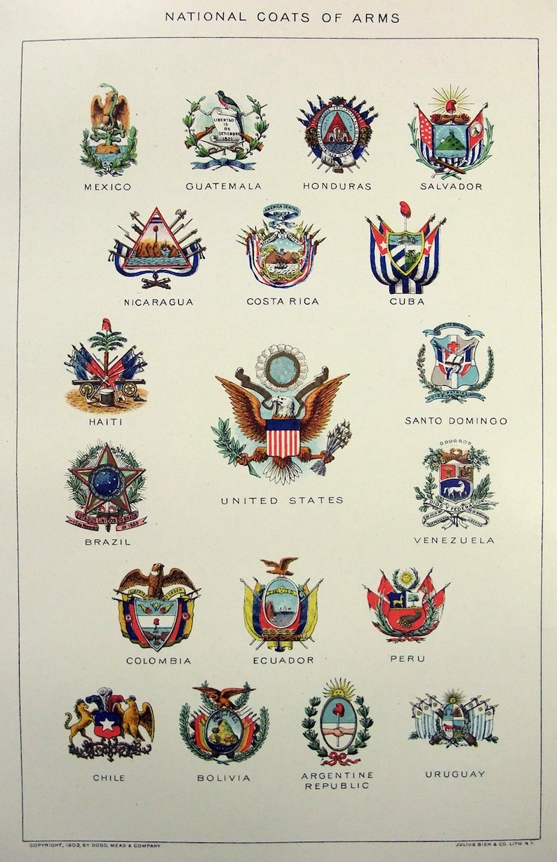 National Coats of Arms 2 Print Set: Original 1903 Dated - Etsy