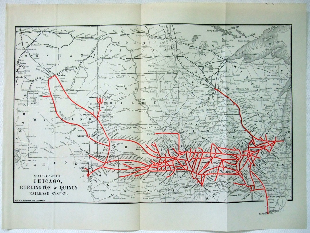 Chicago, Burlington & Quincy Original 1919 Railroad System Map. Antique ...