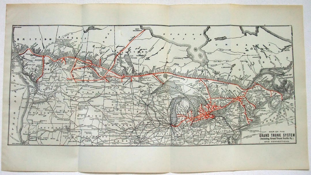 Grand Trunk Railroad - Original 1918 System Map. Antique - Etsy