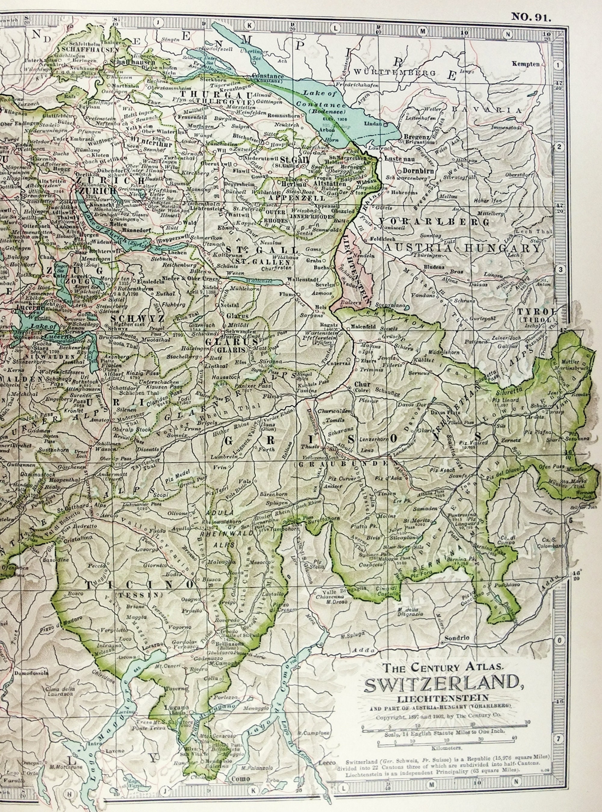 Original 1902 Map of Switzerland and Liechtenstein by the Century ...