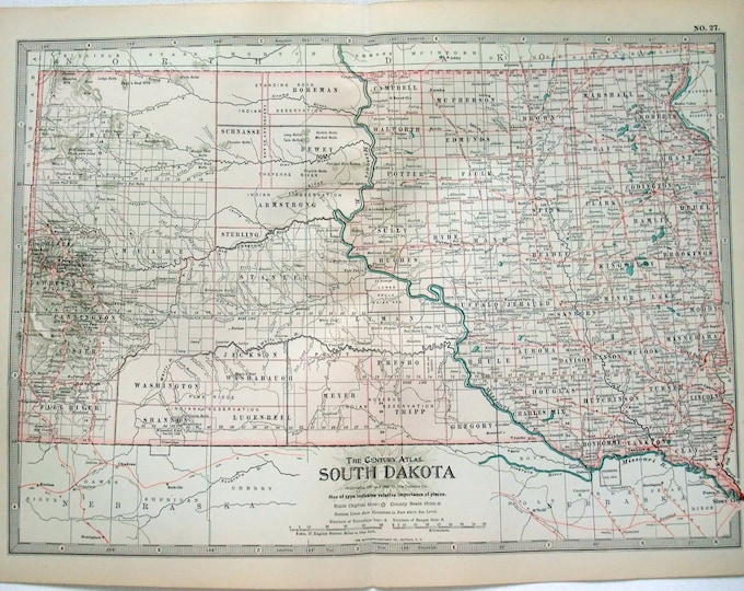 South Dakota - Original 1902 Map by the Century Company. Antique ...