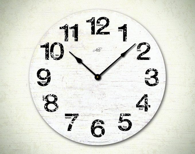 Large Wall Clock in White. Clocks for Wall. Rustic Wall Clock. Office ...