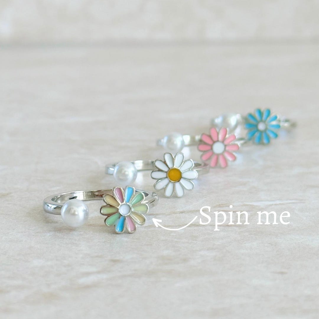Spinning Flower Anxiety Fidget Ring | Silver | Gift | Worry | Jewellery ...