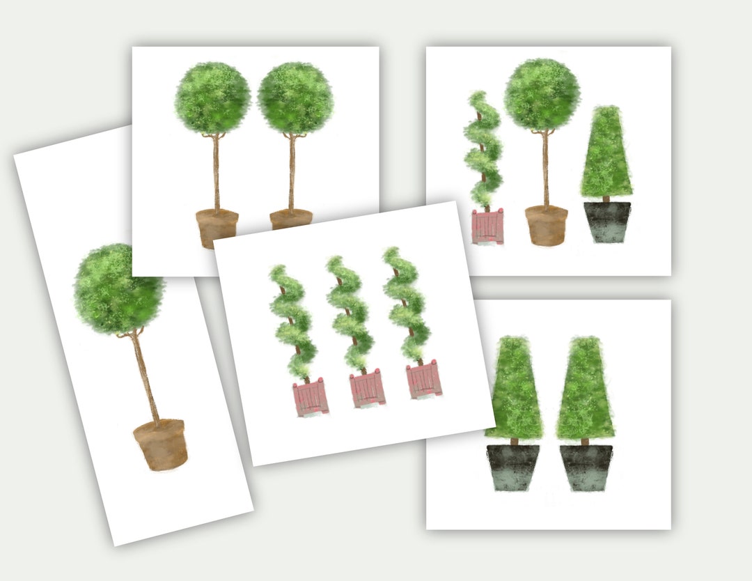 Topiary, Watercolor Clipart, Topiary, Panel of Topiary Cards, Digital ...