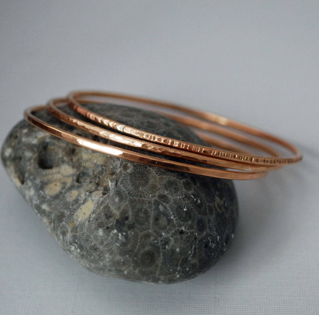 Hammered Bronze Bangles Set of Three, Bronze Skinny, Stacking Bangles ...