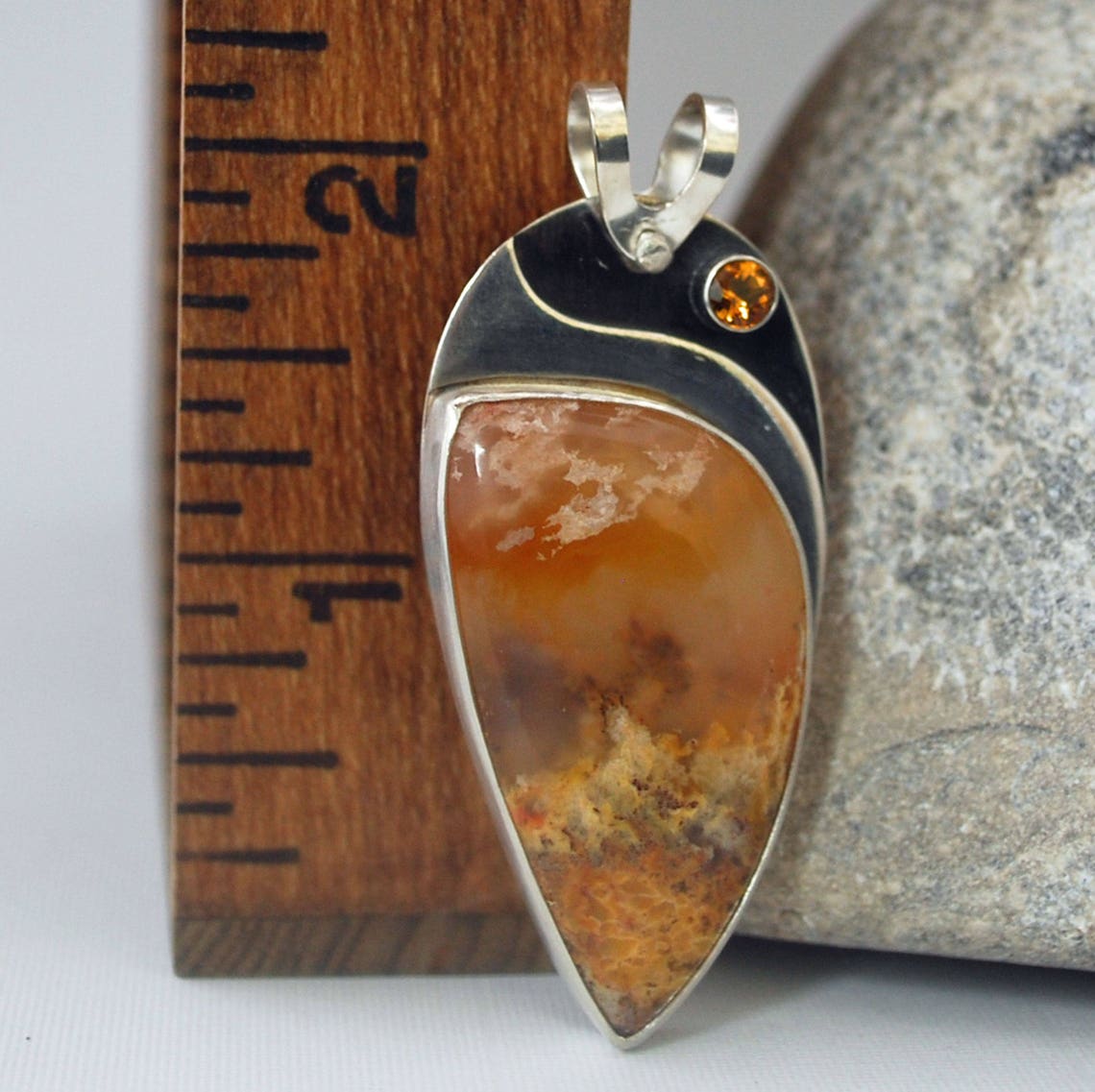 Graveyard Point Plume Agate Silver and Citrine Pendant - Etsy