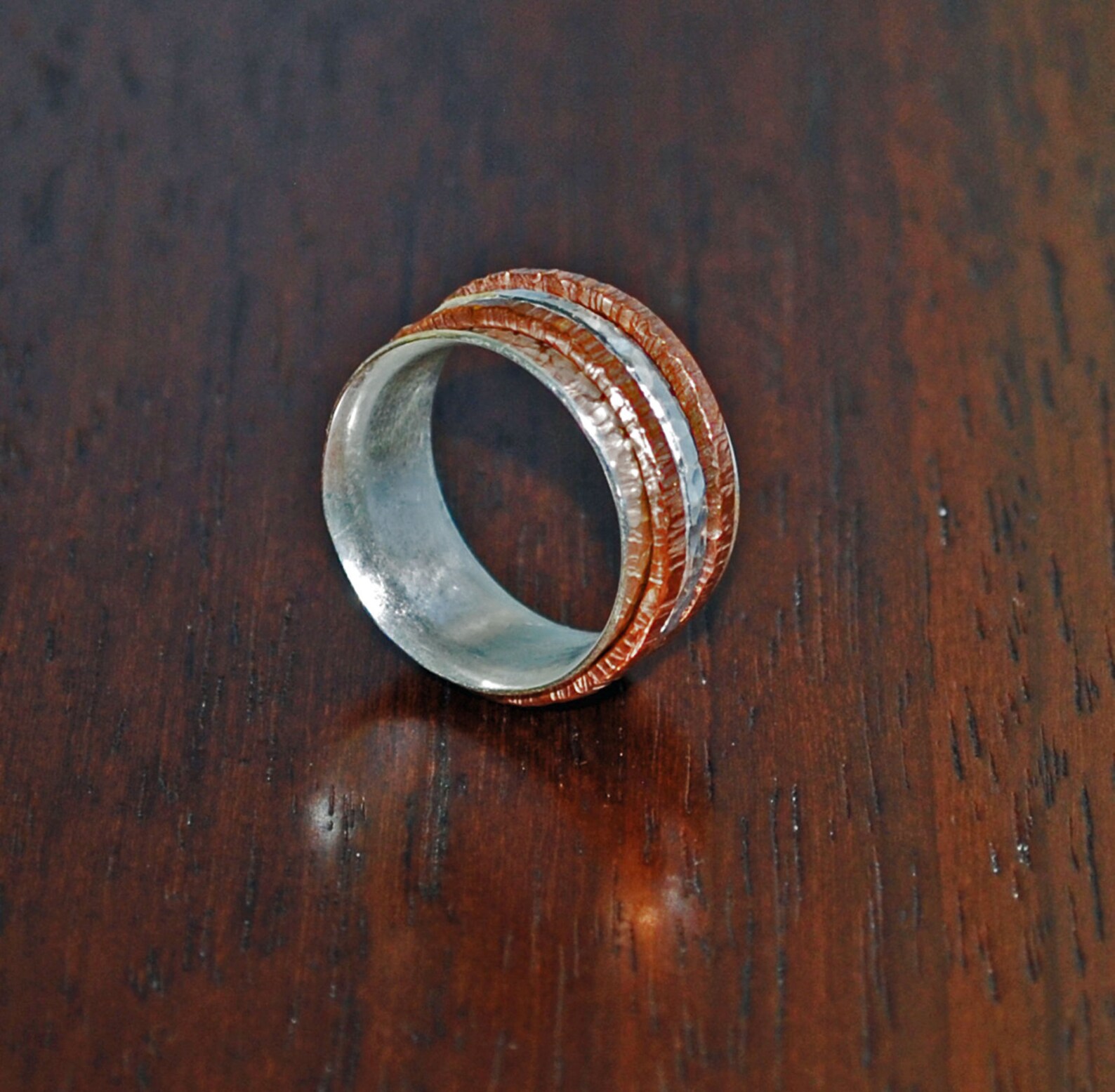 Silver Copper Spinner Ring Triple Spinner Ring Kinetic Ring - Etsy
