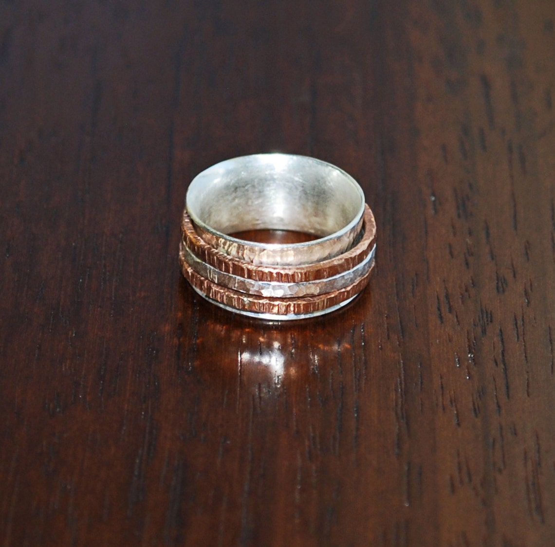 Silver Copper Spinner Ring Triple Spinner Ring Kinetic Ring | Etsy