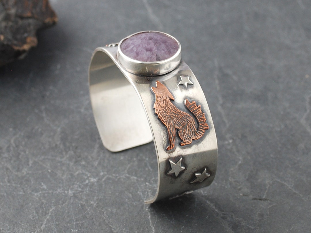 Silver Cuff With Copper Coyotes, Wolves, Silver Stars - Etsy