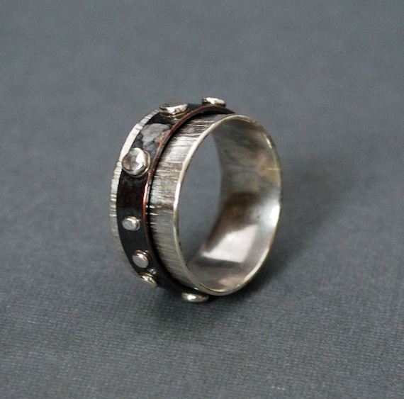 Silver and Copper Spinner Kinetic Ring With Silver Dots | Etsy