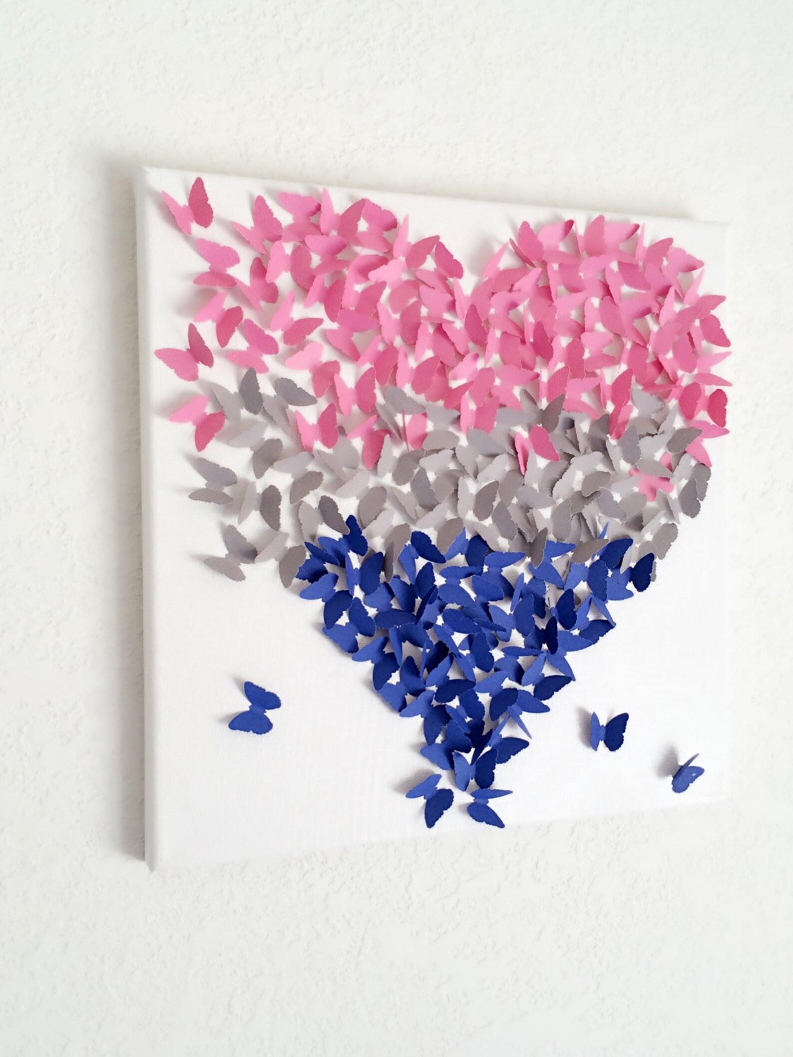 Butterfly Heart Pink Grey Periwinkle Ombre Canvas Handmade Art - Etsy