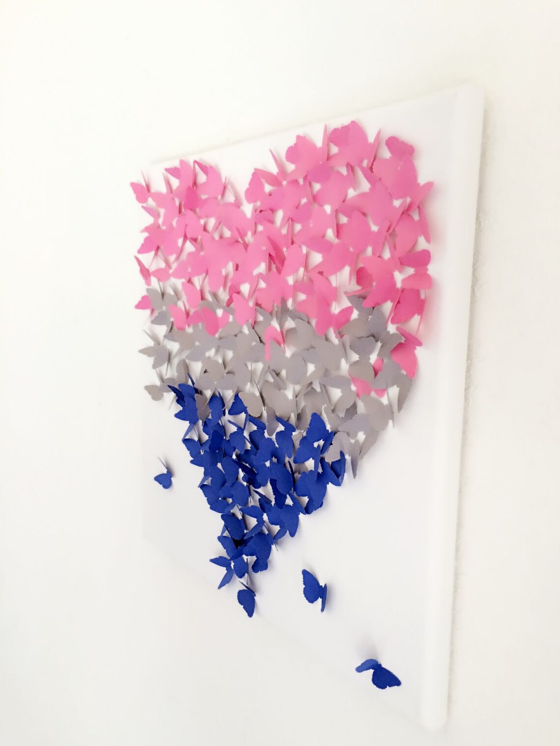 Butterfly Heart Pink Grey Periwinkle Ombre Canvas Handmade Art - Etsy