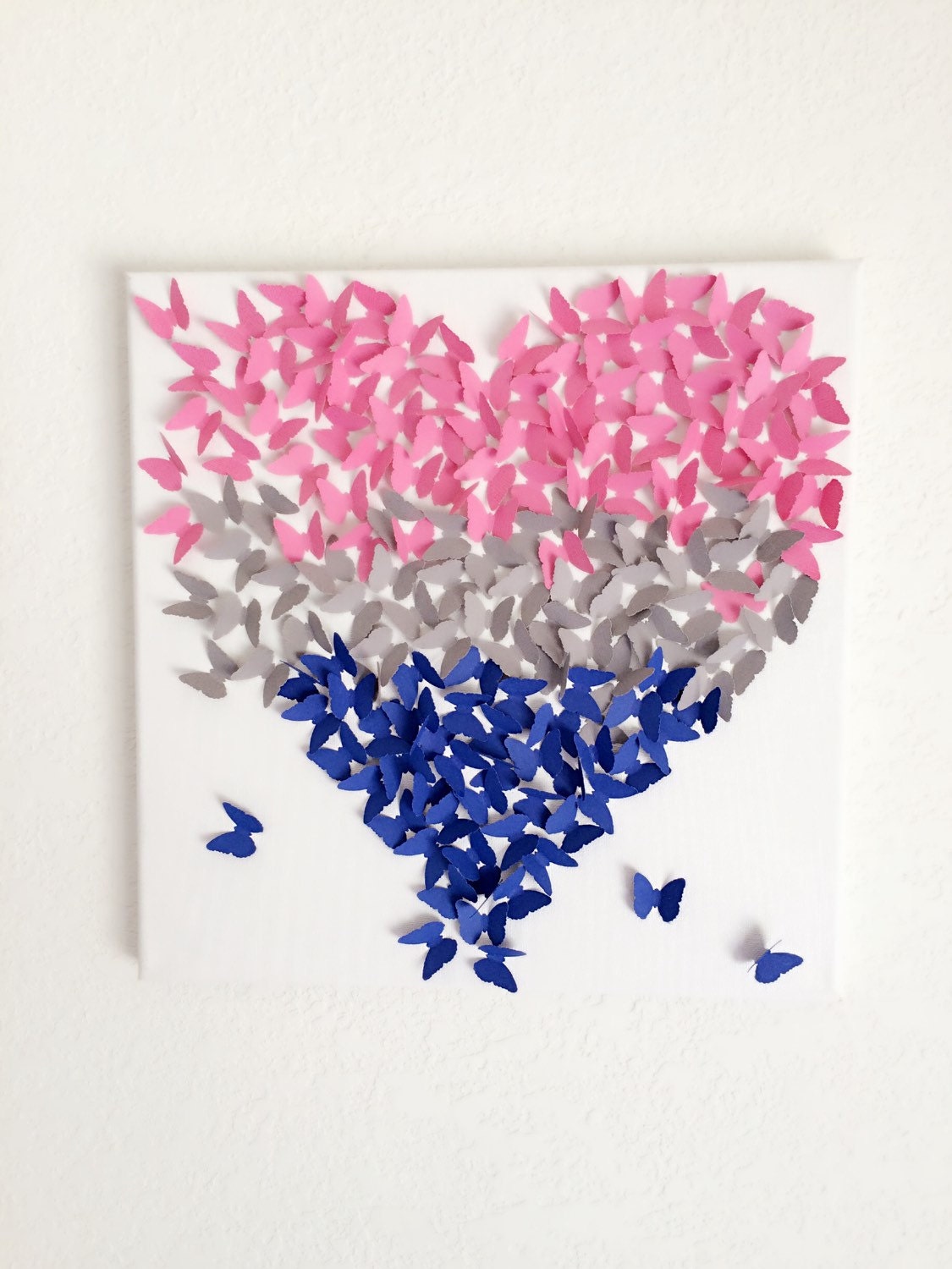 Butterfly Heart Pink Grey Periwinkle Ombre Canvas Handmade Art | Etsy