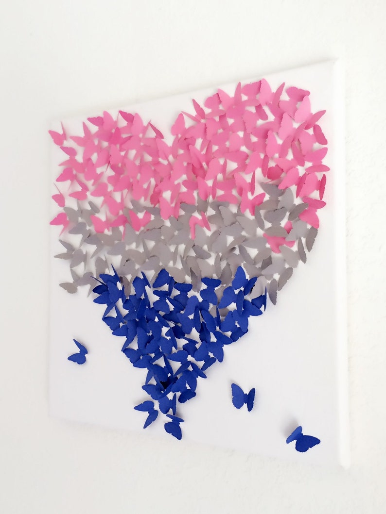 Butterfly Heart Pink Grey Periwinkle Ombre Canvas Handmade Art | Etsy