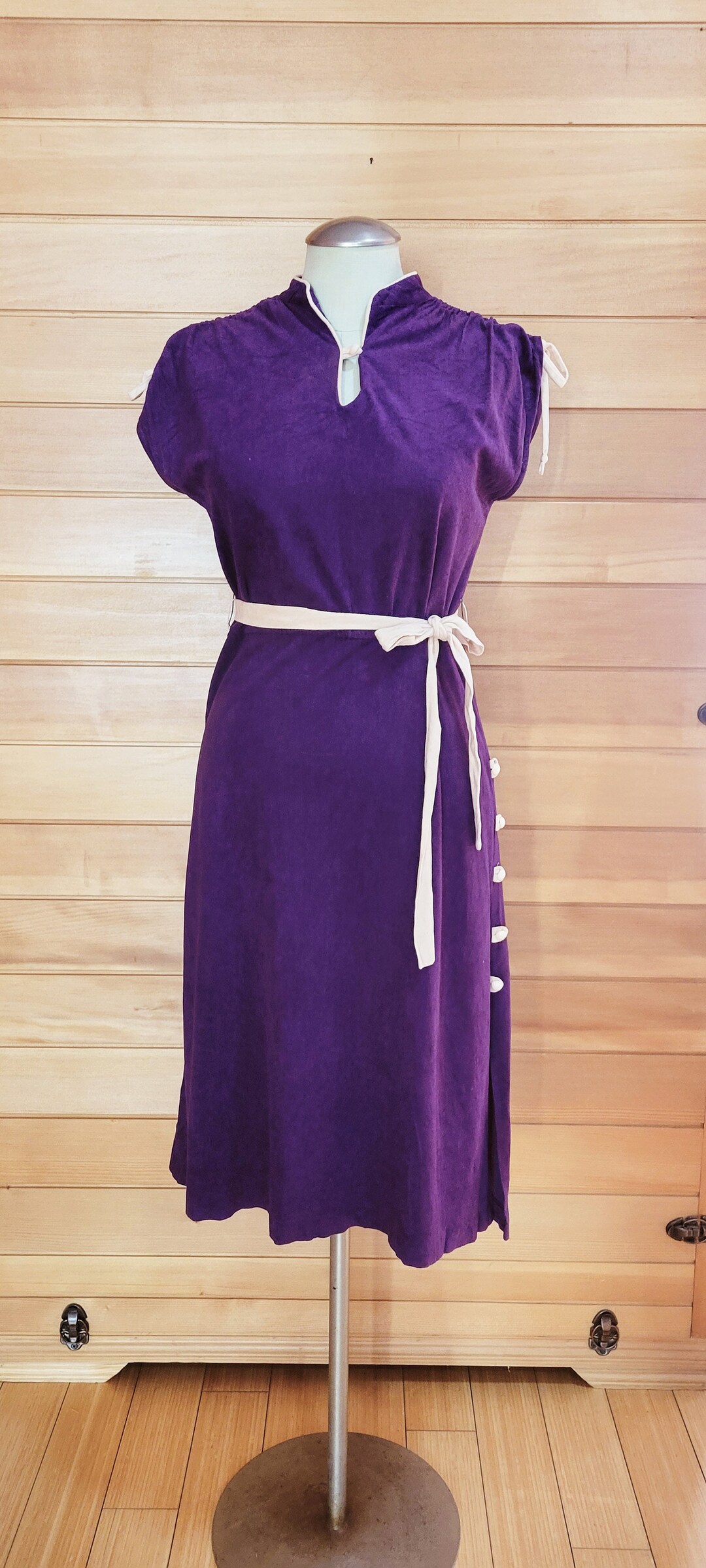 Vintage 1980s Purple Mandarin Collar Dress - Etsy