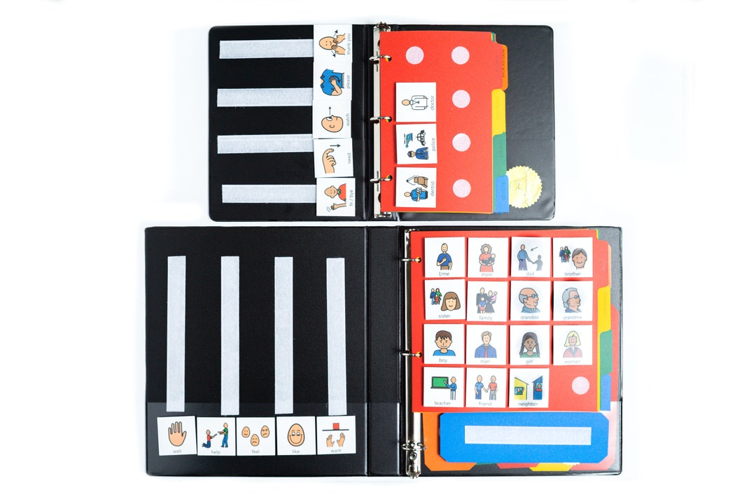 Set of 2 Communication Books With 216 Cards ASL Photo Bilingual Autism ...