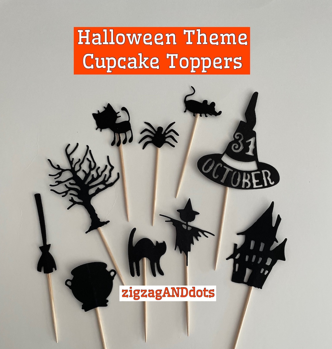 Halloween Cupcake Toppers, Cat Toppers, Broom Toppers, Halloween Party ...