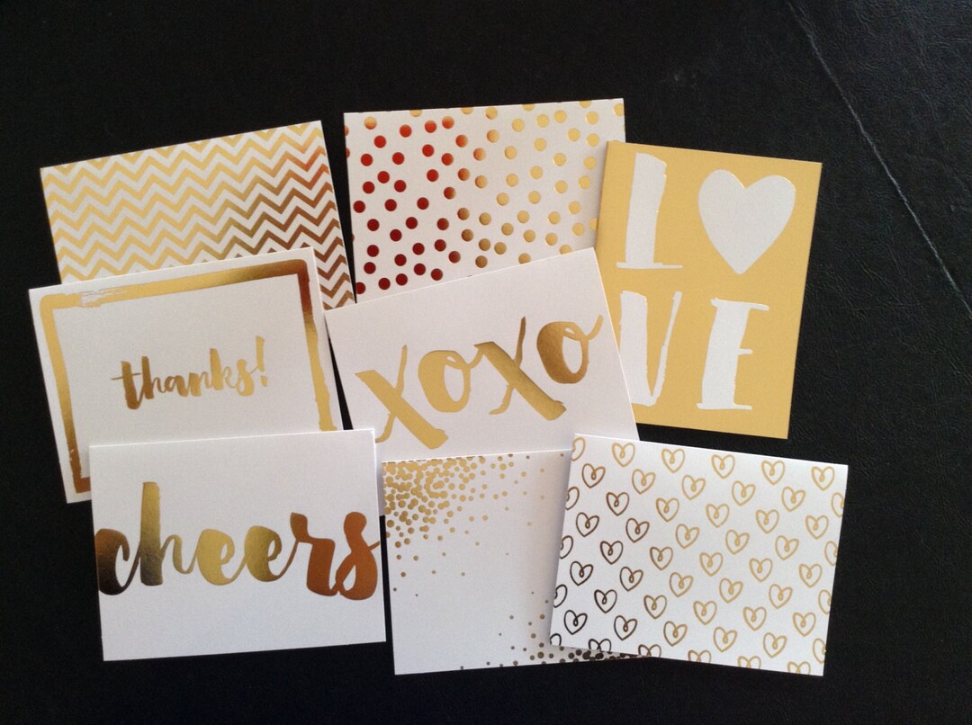 Set of 8 Gold Foil Card Set With 8 White Envelopes, Various Designs ...