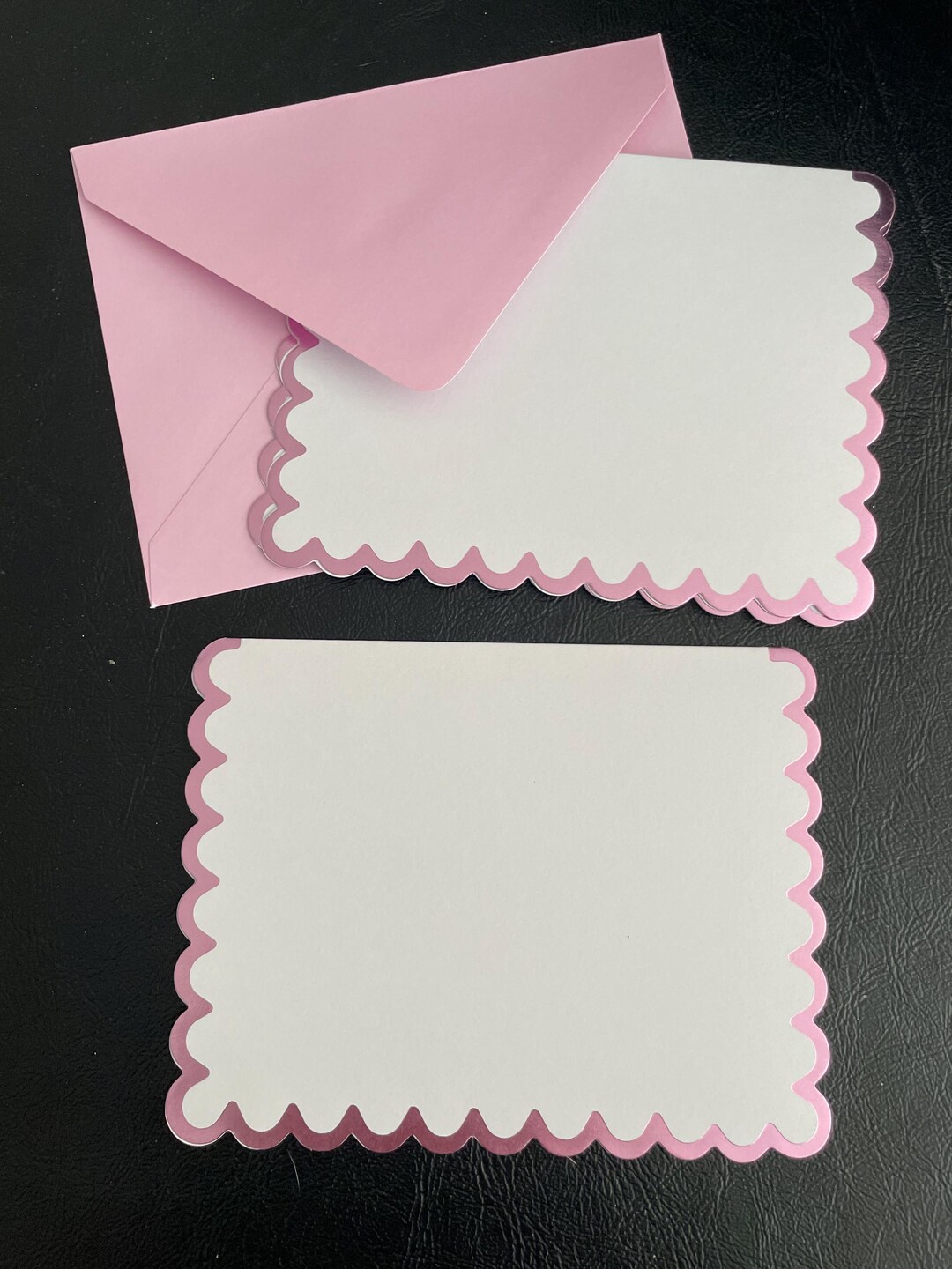 Pink Foil Scallop Cards With Envelopes: Handmade Blank Note Card Set - Etsy