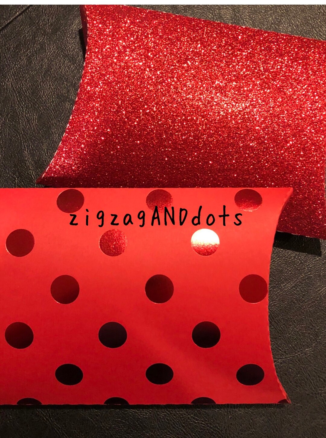 PB8: Set of 4 Extra Large Pillow Boxes, Glitter Red, Red With Gold Foil ...