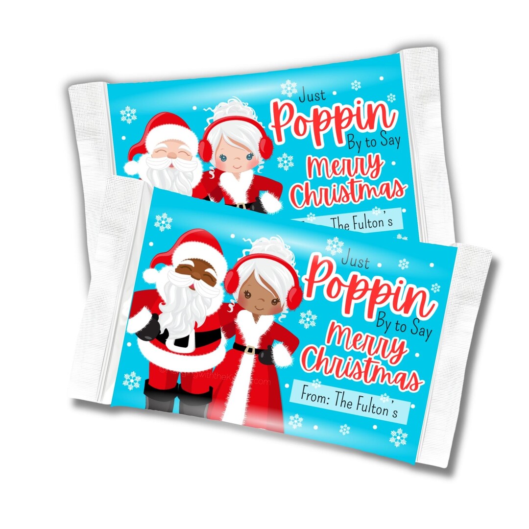 Personalized Christmas Popcorn Bag Wrapper Santa & Mrs. Claus Holiday ...