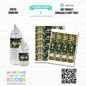 Football Sports Drink Bottle Labels, Mini 12oz Editable Label ...