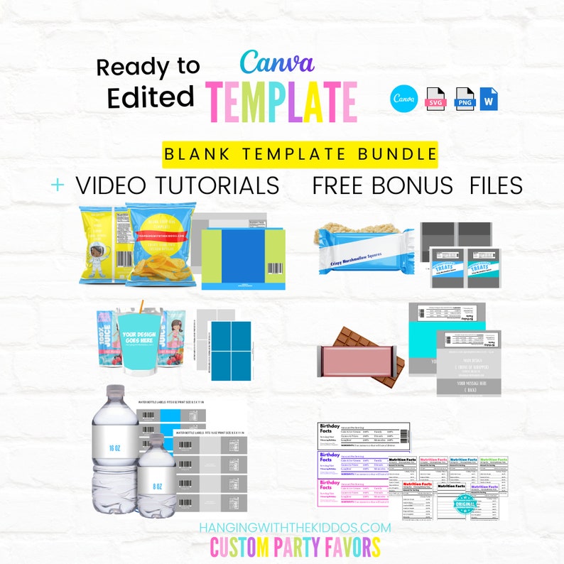 Party Favor Template Bundle 20 Party Favor Blank Snack Label Etsy