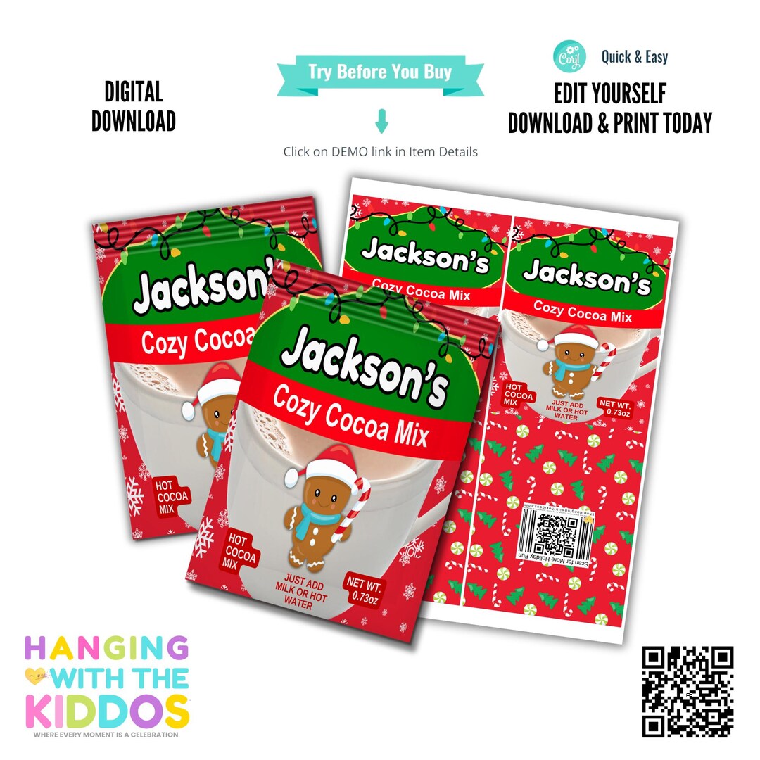Editable Hot Cocoa Packet Template, Christmas Party Favor, Printable ...